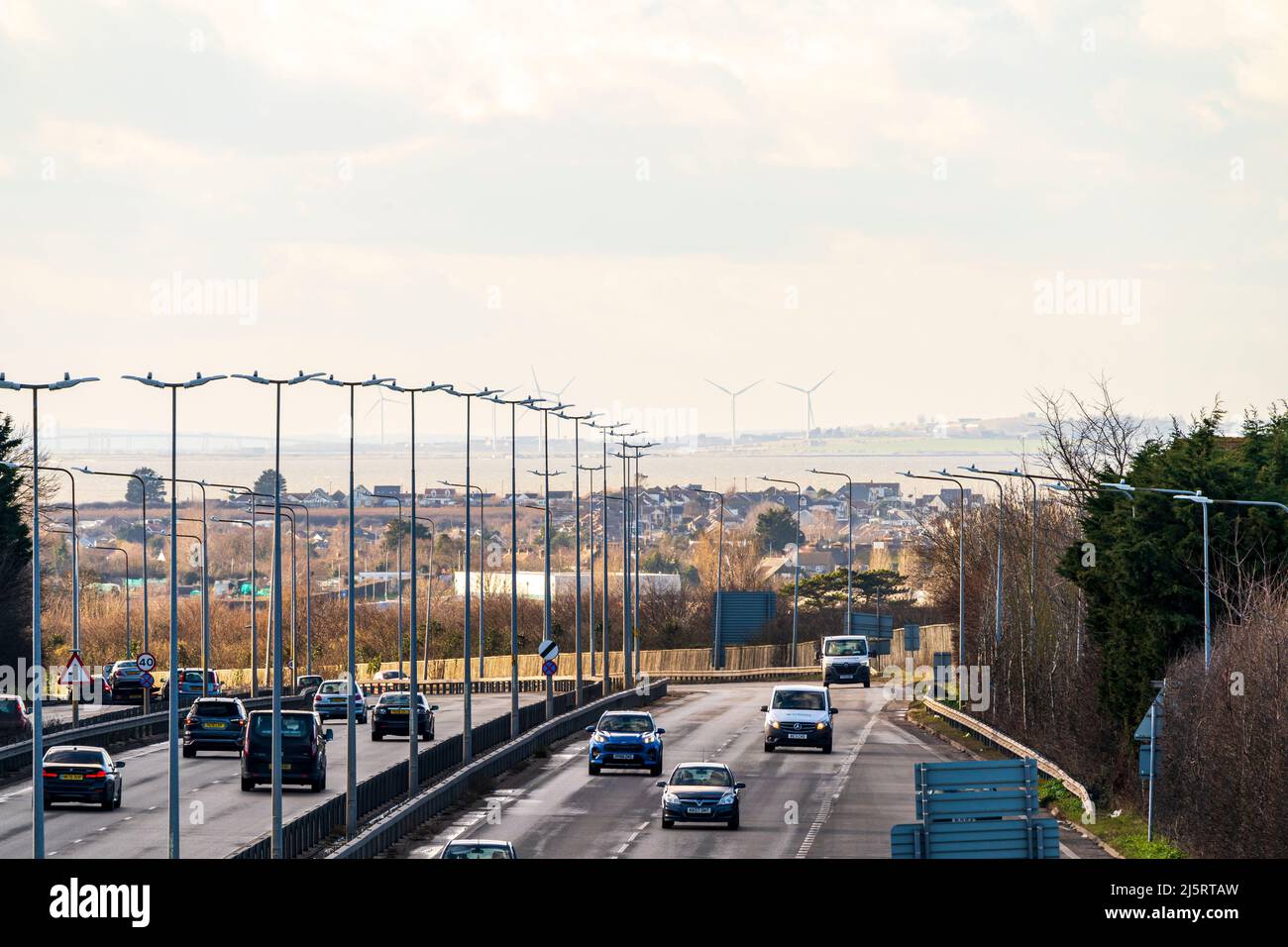 Daytime high angle view along the English A299, Thanet Way, dual ...