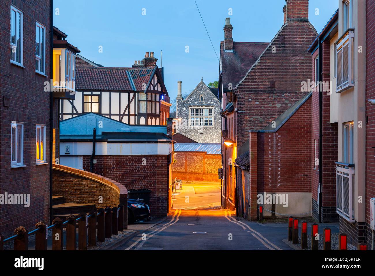 Night falls in Norwich historic centre, Norfolk, England Stock Photo ...
