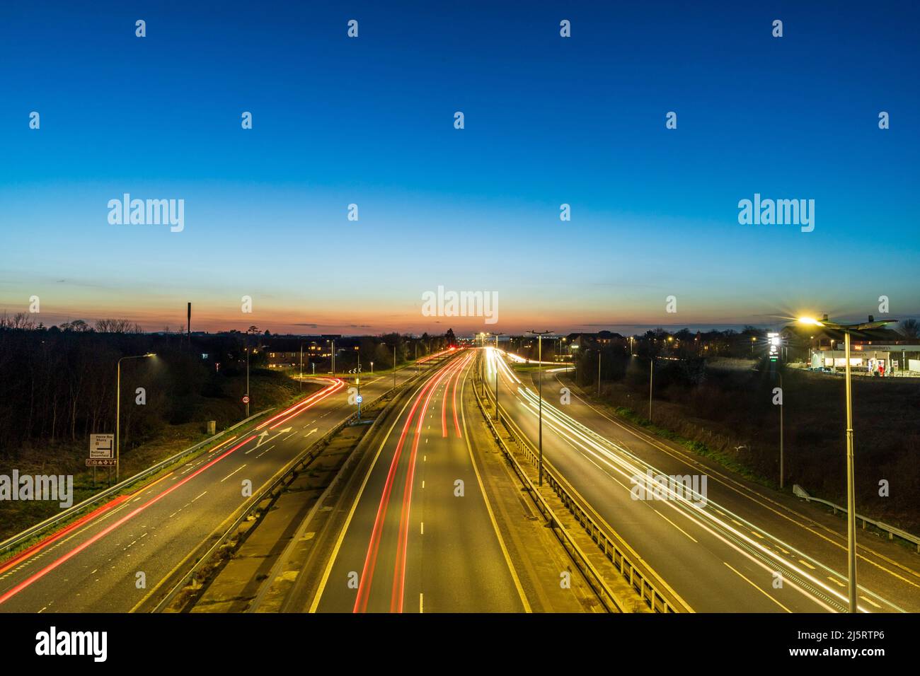 Night high angle view along the English A299, Thanet Way, a dual ...