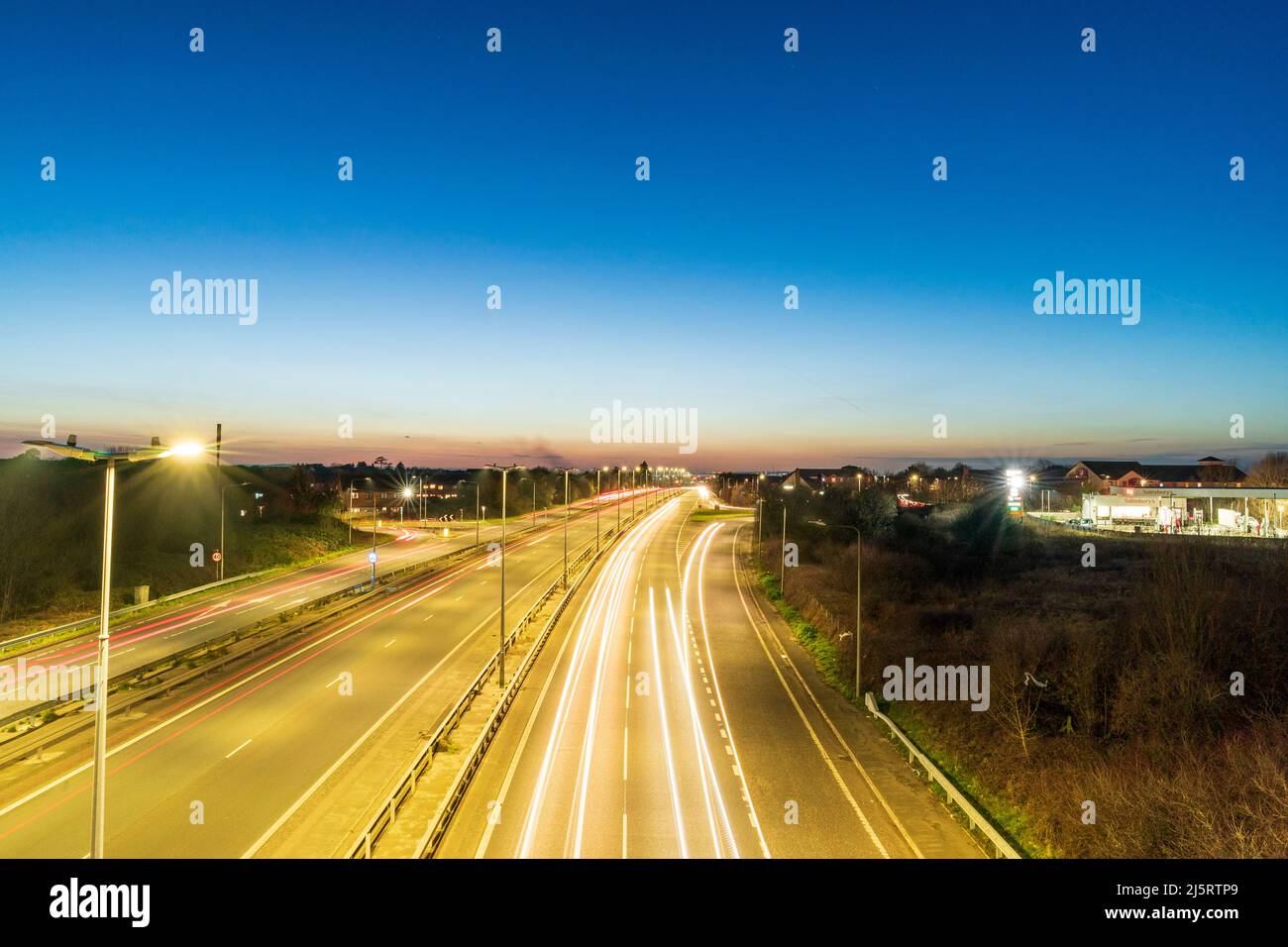 Night high angle view along the English A299, Thanet Way, a dual ...