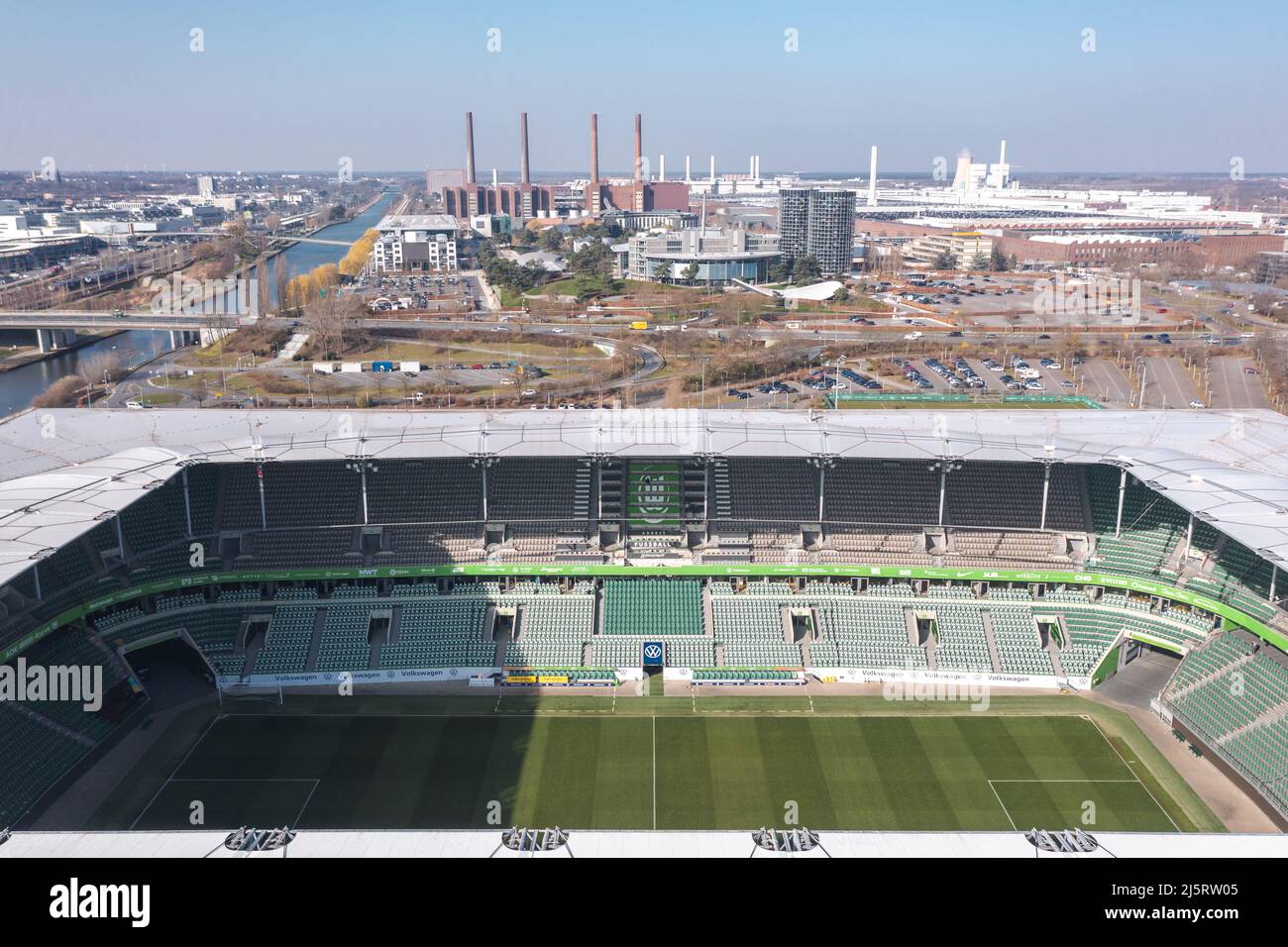 Wolfsburg, Germany - March 2022: Aerial view on Volkswagen Arena and ...