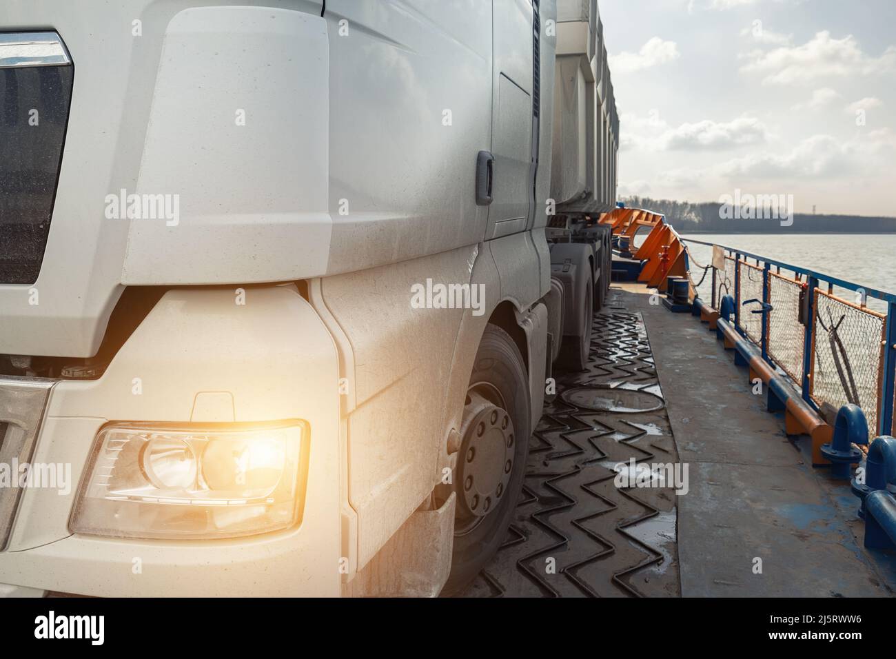 Close-up detail view of big industrial hopper truck body loaded on ...