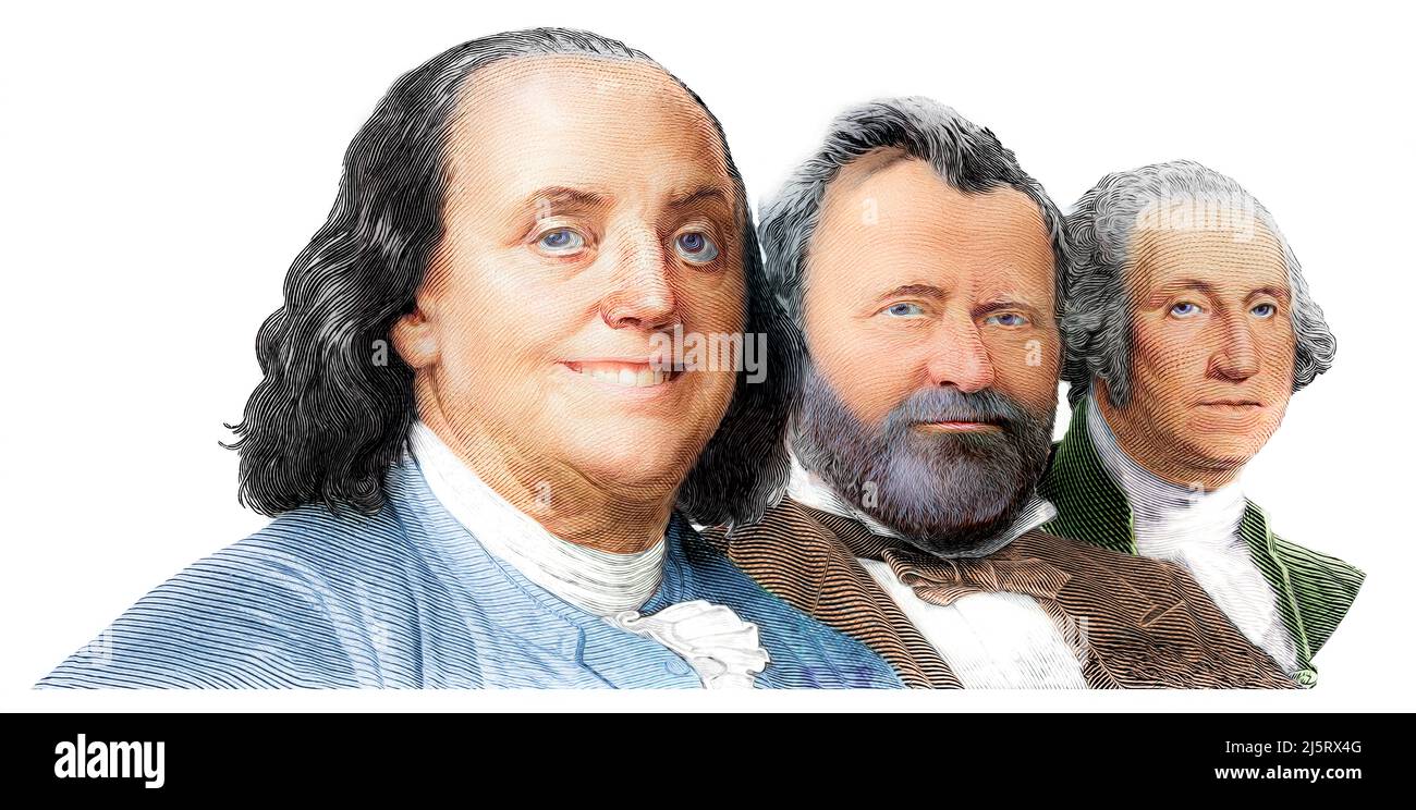 Benjamin Franklin, Ulysses S. Grant and George Washington cut on 100 ...