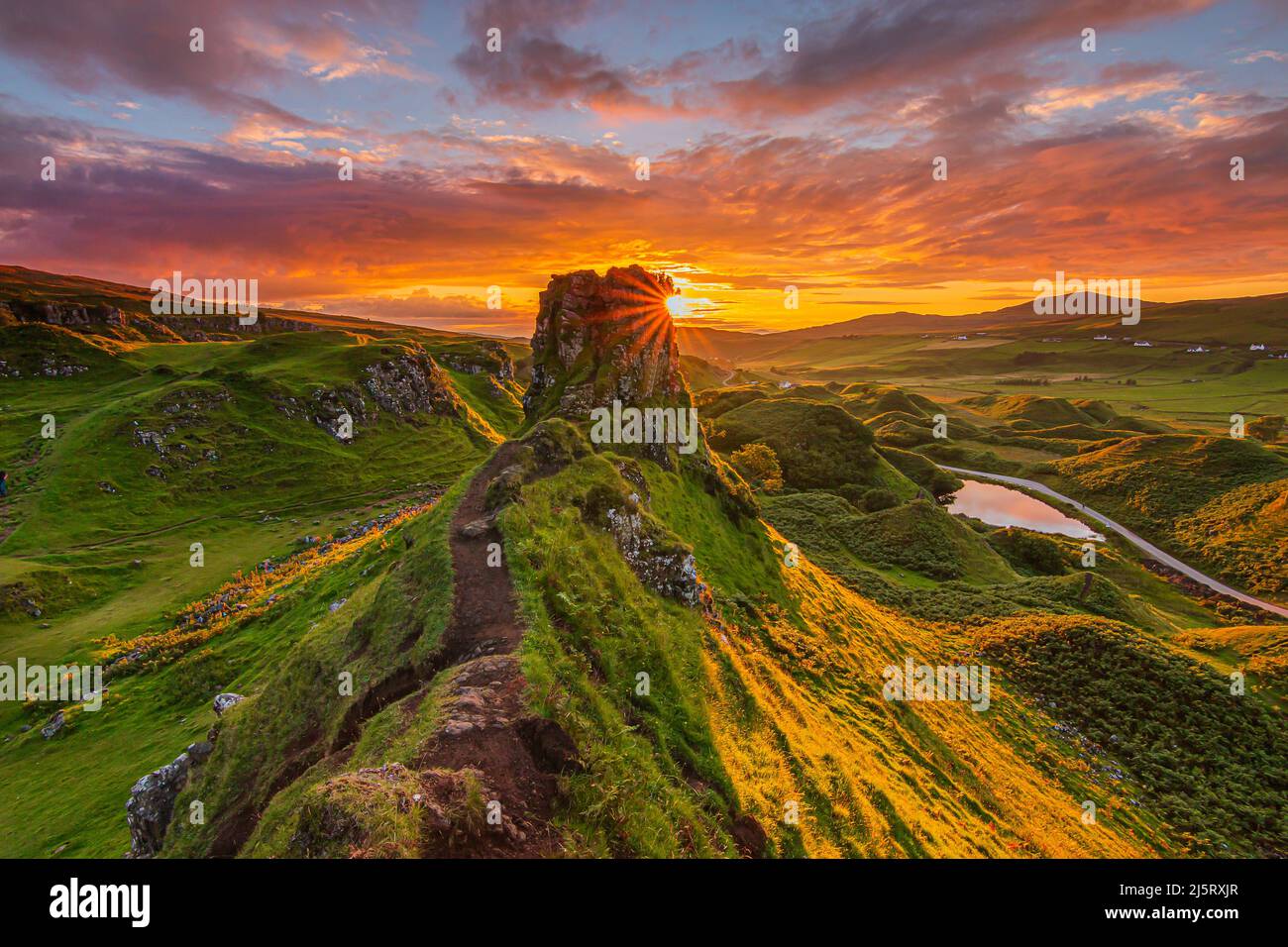 Landscape on the Isle of Skye in summer. Sunset over the rocks of ...