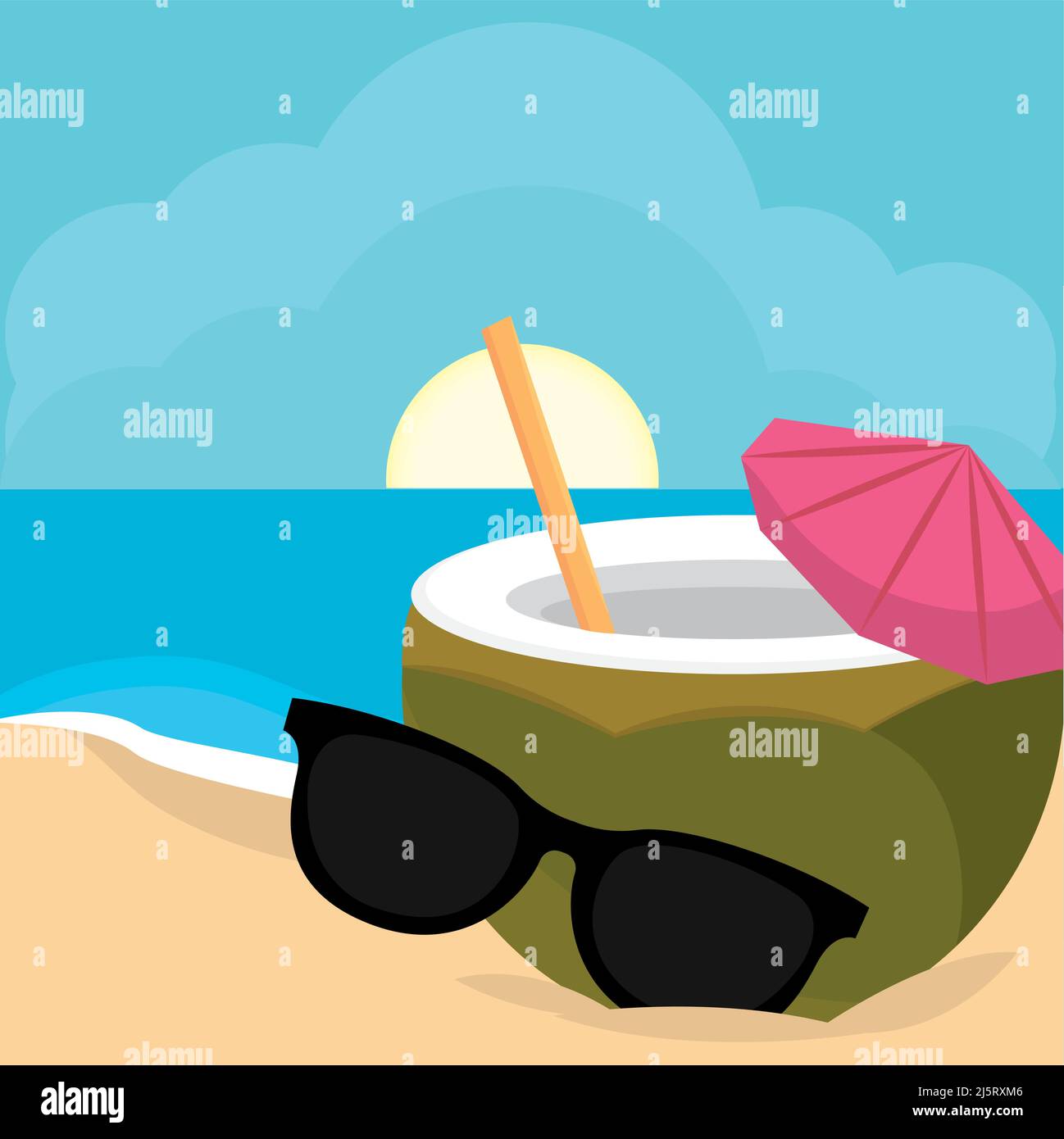 Poster coconut beach landscape vector illustration Stock Vector Image ...