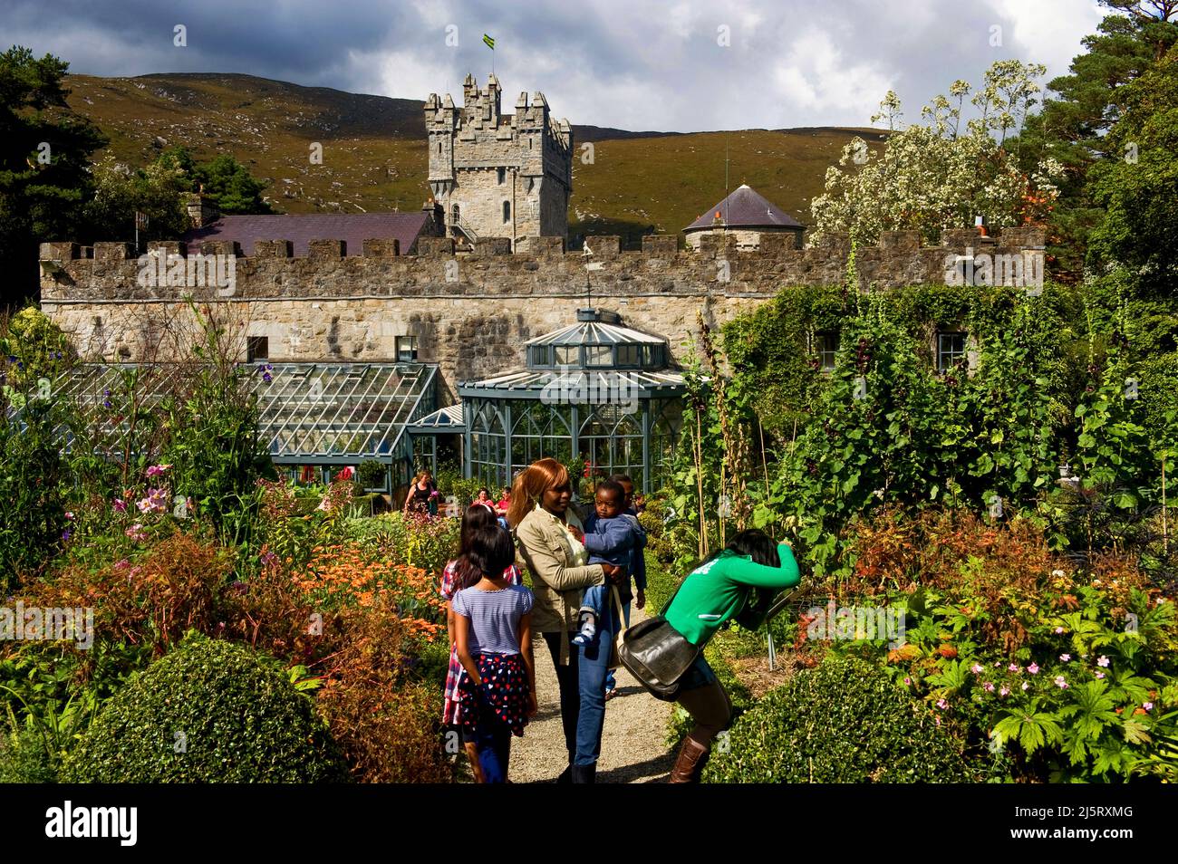 Tourist in the gardens of Glenveagh National Park, County Donegal ...