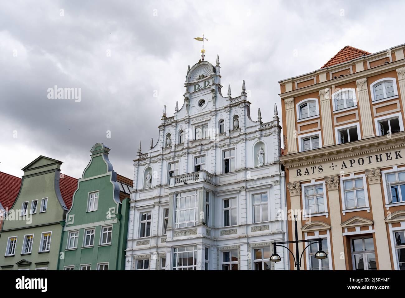 Historical building facades on the new market in the city. Beautiful ...