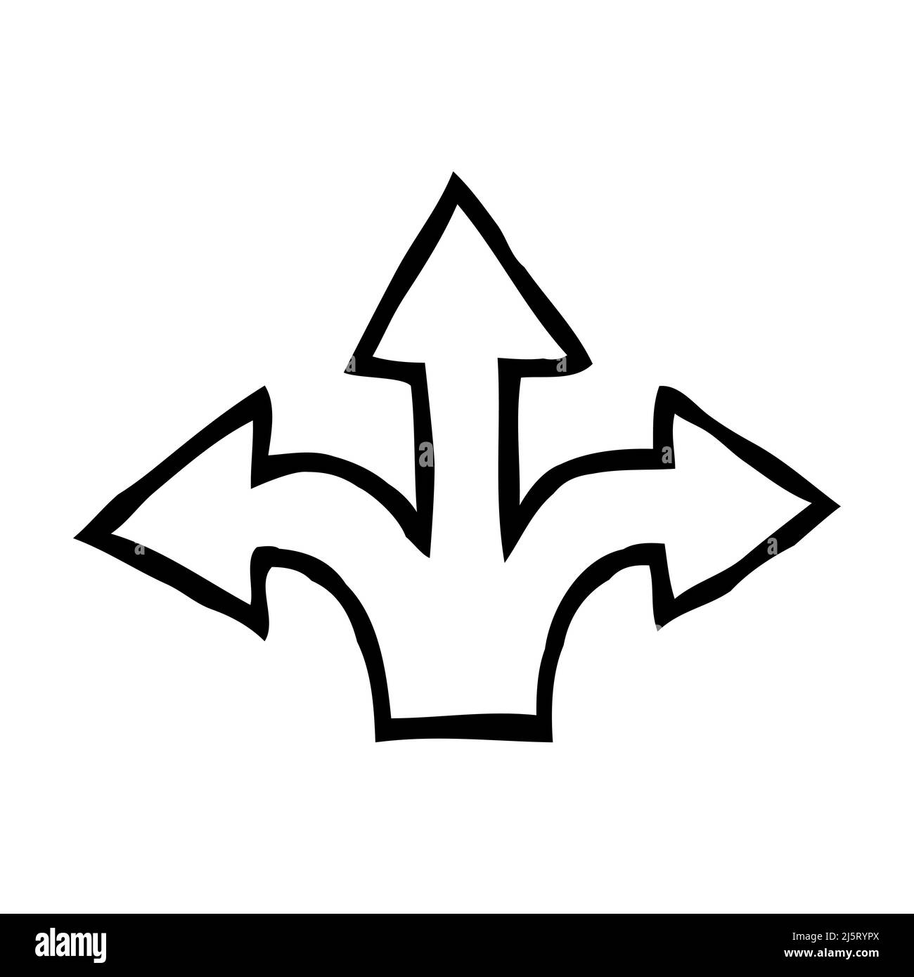 Doodle three way arrow symbol hand drawn with thin line. Graphic design element isolated on ...