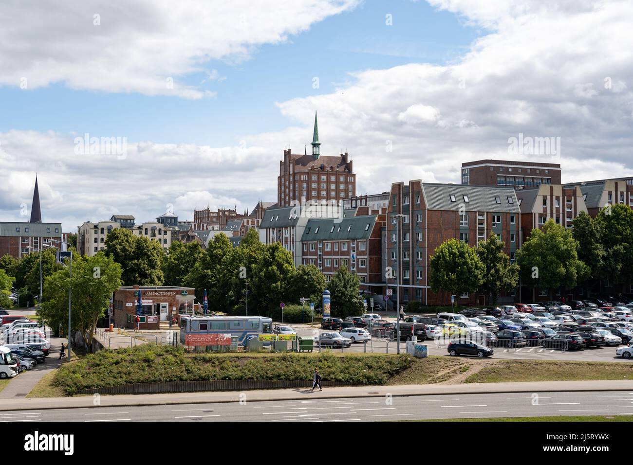 Hanseatic architecture of the town. Historic storage buildings in front ...