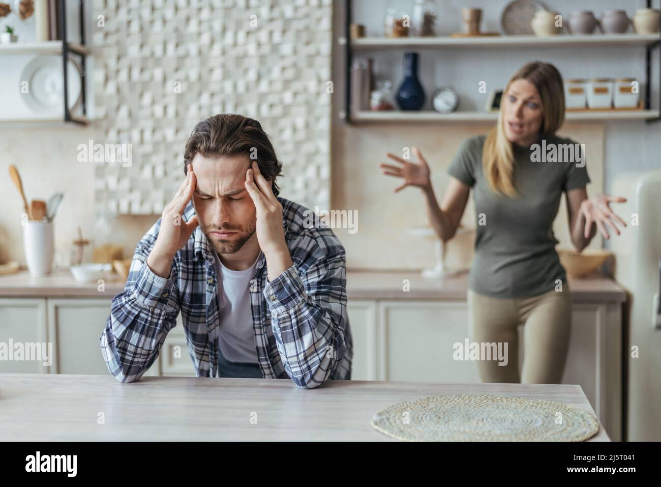 Despaired Offended Millennial European Man With Stubble Hold His Head