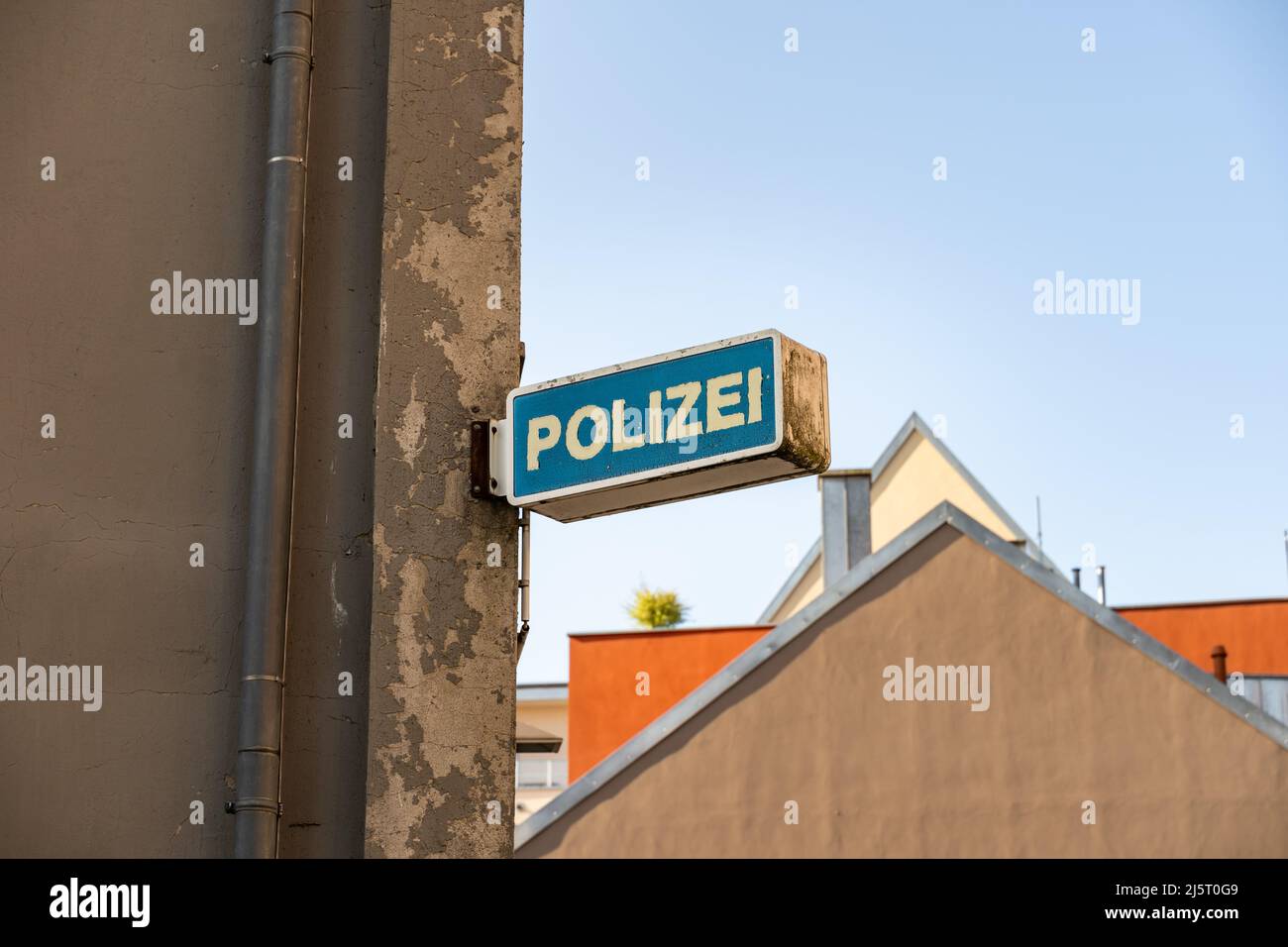Police sign in Germany on a wall of a building. Signage of a police ...