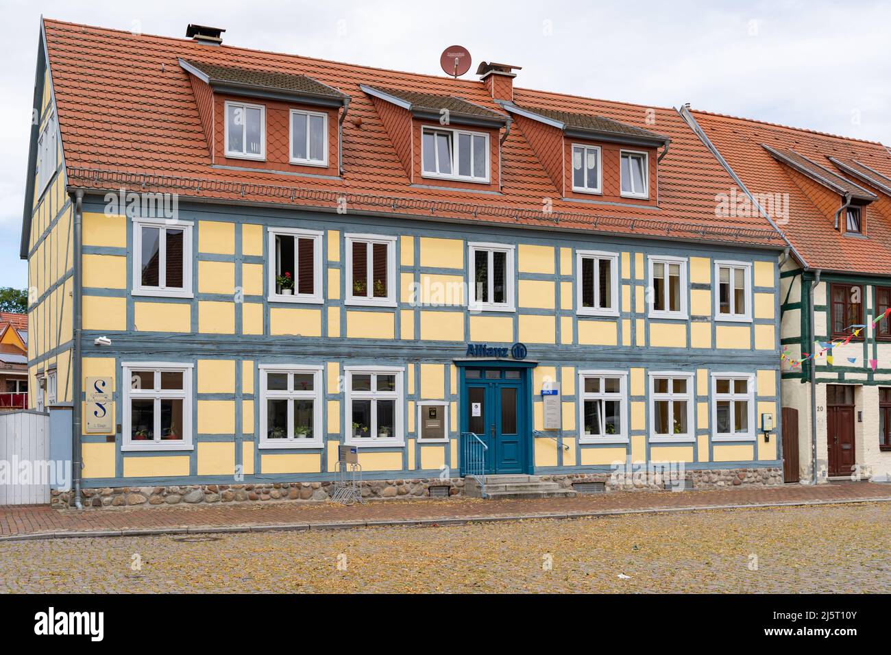Allianz insurance office in an old timbered building in the city ...