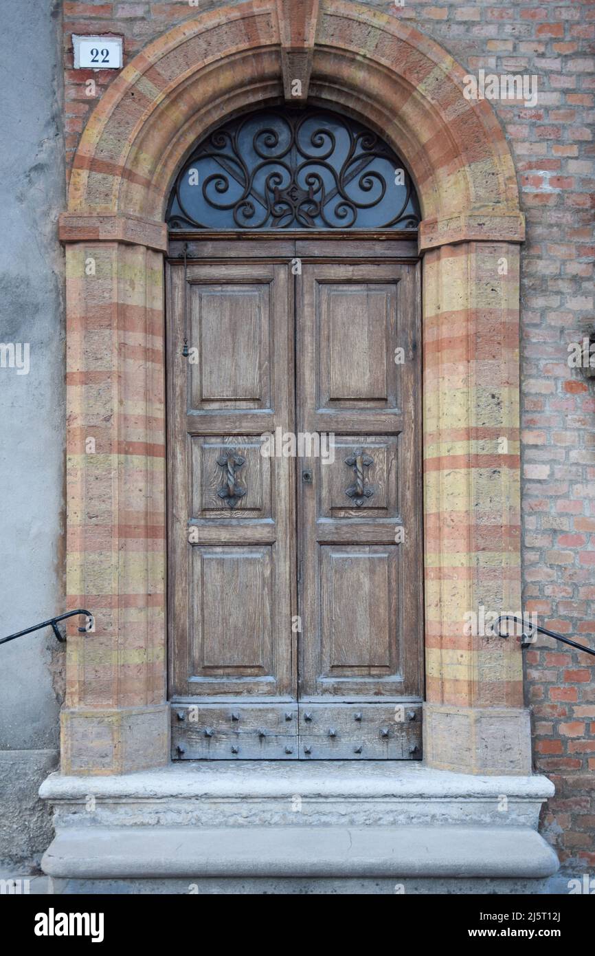 Collection of medieval wooden doors in a very ancient medieval and ...