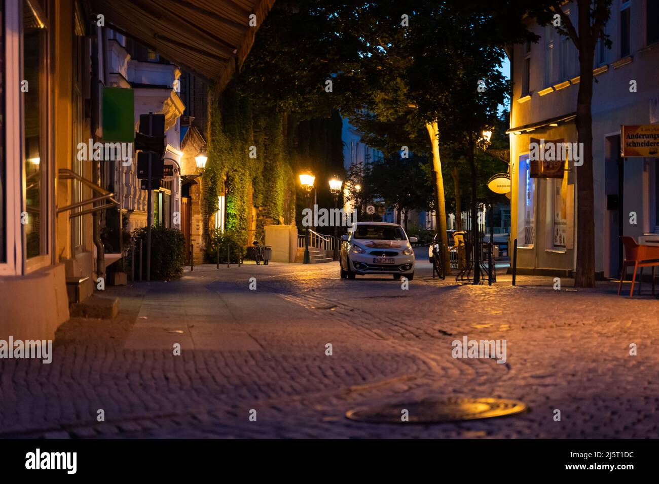 Street view in the inner city. A small town with beautiful old ...