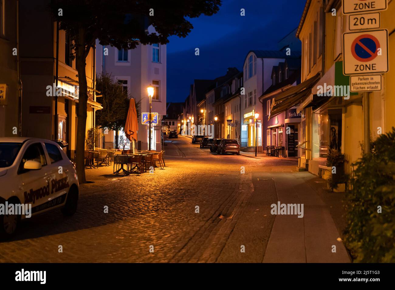 Street view in the inner city. A small town with beautiful old ...