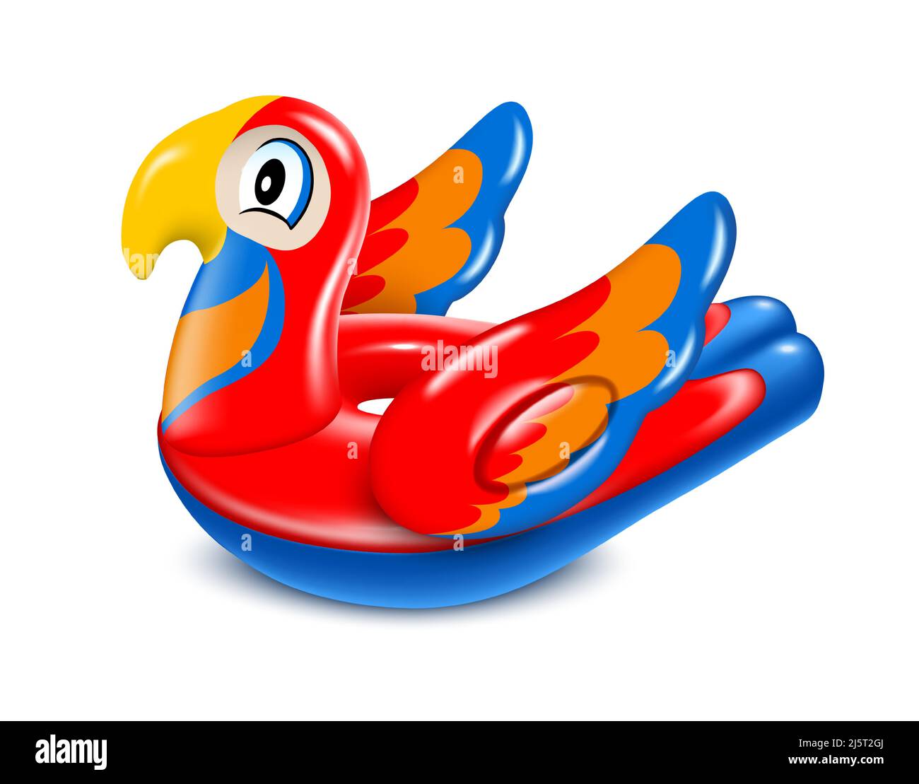 Rubber ring for swimming in the pool. Bird colorful parrot. Water ...