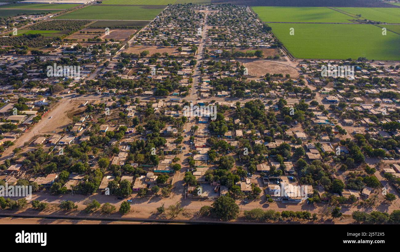 Aerial view of the town Marte R Gómez or also called Tobarito, is an ...