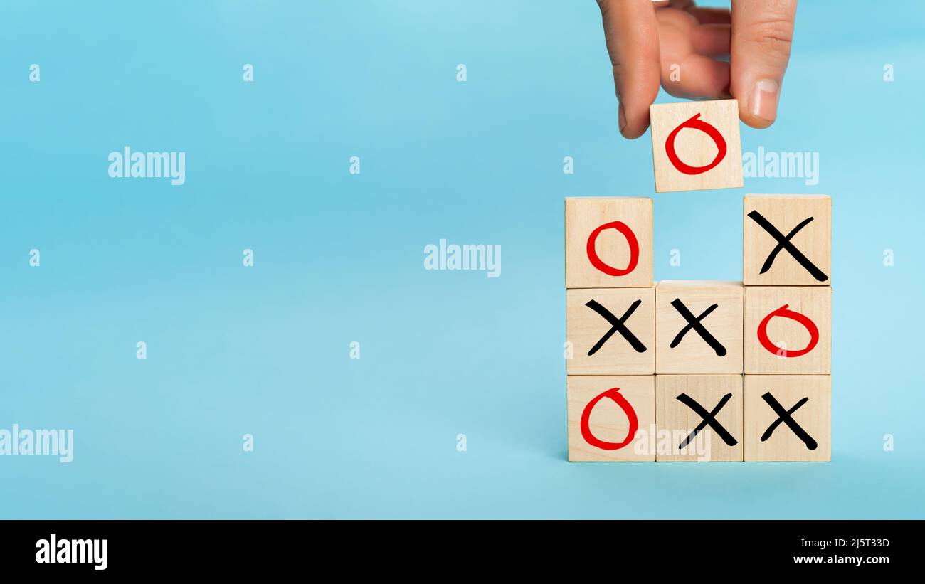 Wooden block tic tac toe board game. Business marketing strategy Stock ...