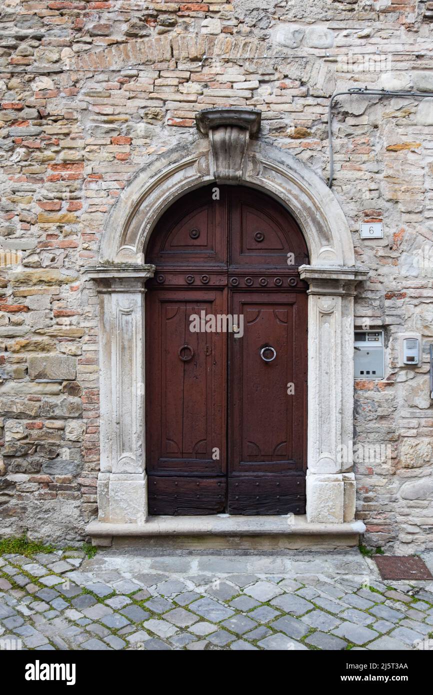 Collection of medieval wooden doors in a very ancient medieval and ...