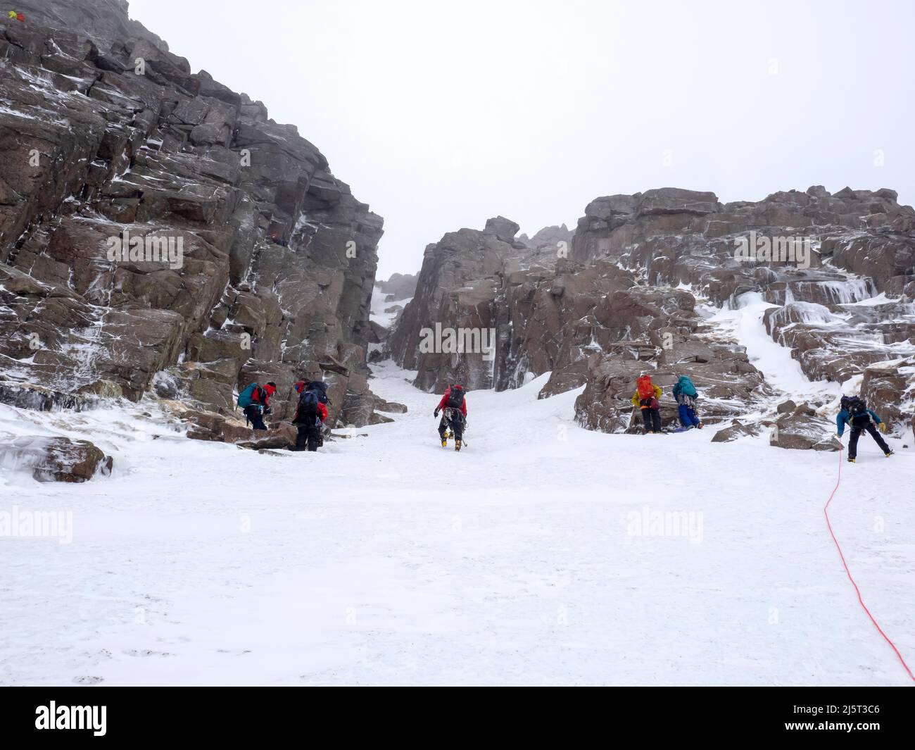 Climbers in Core an t-Sneachda in the Cairngorm mountains, Scotland, UK ...