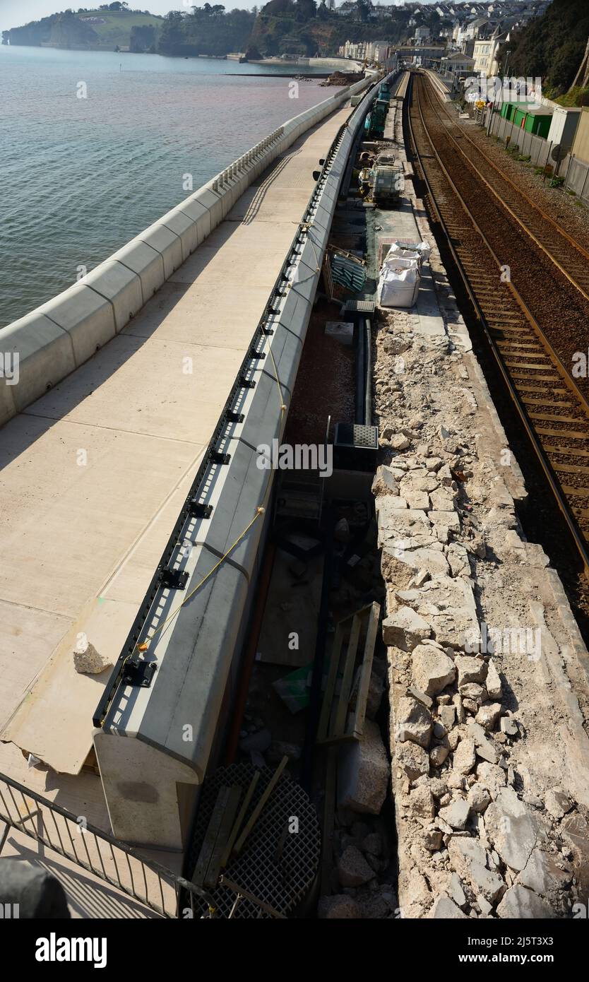 The new seawall and walkway at Dawlish, South Devon, alongside the ...