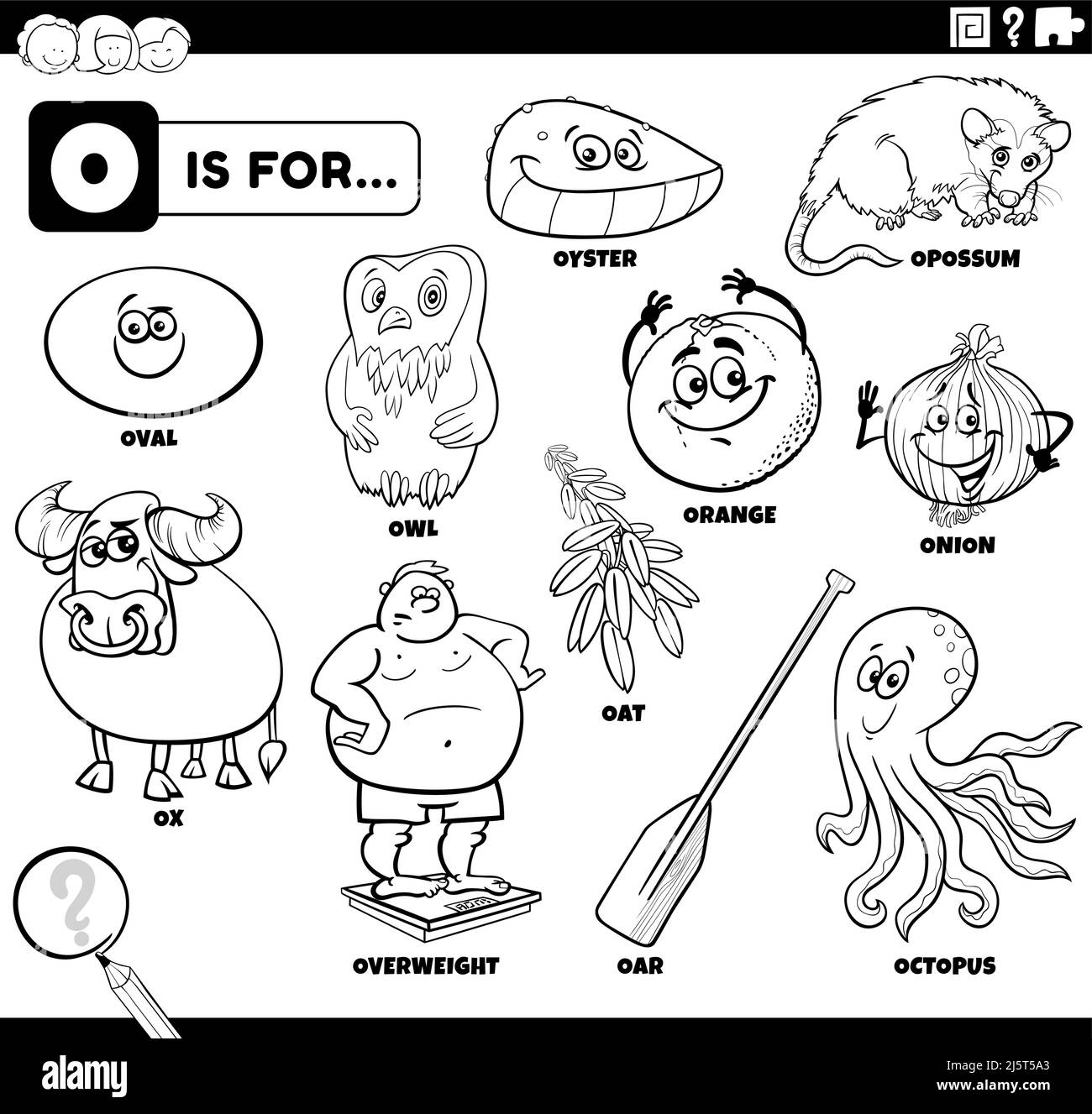 Black and white educational cartoon illustration for children with ...