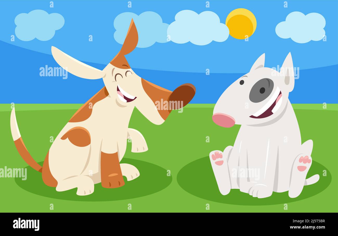 Cartoon illustration of two cheerful dogs comic animal characters Stock ...