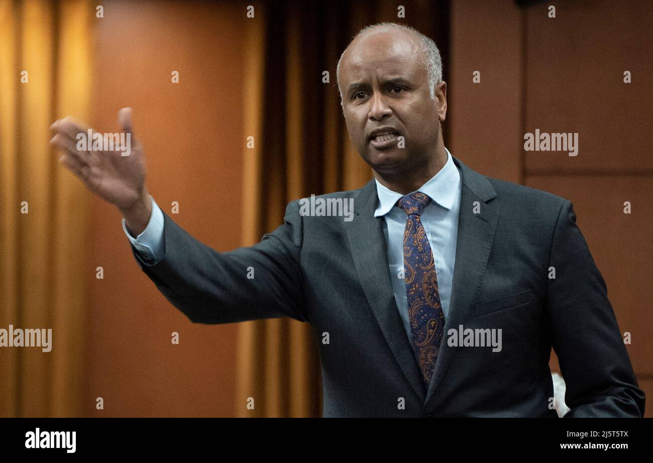 Housing and Diversity and Inclusion Minister Ahmed Hussen rises during ...