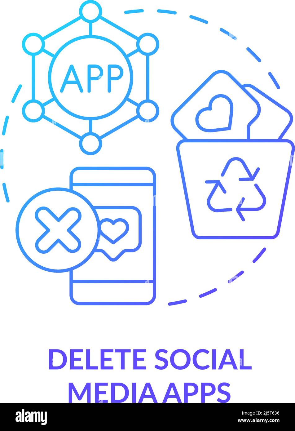 Delete social media apps blue gradient concept icon Stock Vector Image ...
