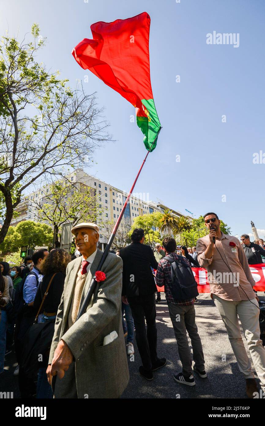 Lisbon, Portugal - April 25, 2022: Crowds of Portuguese hold carnation ...