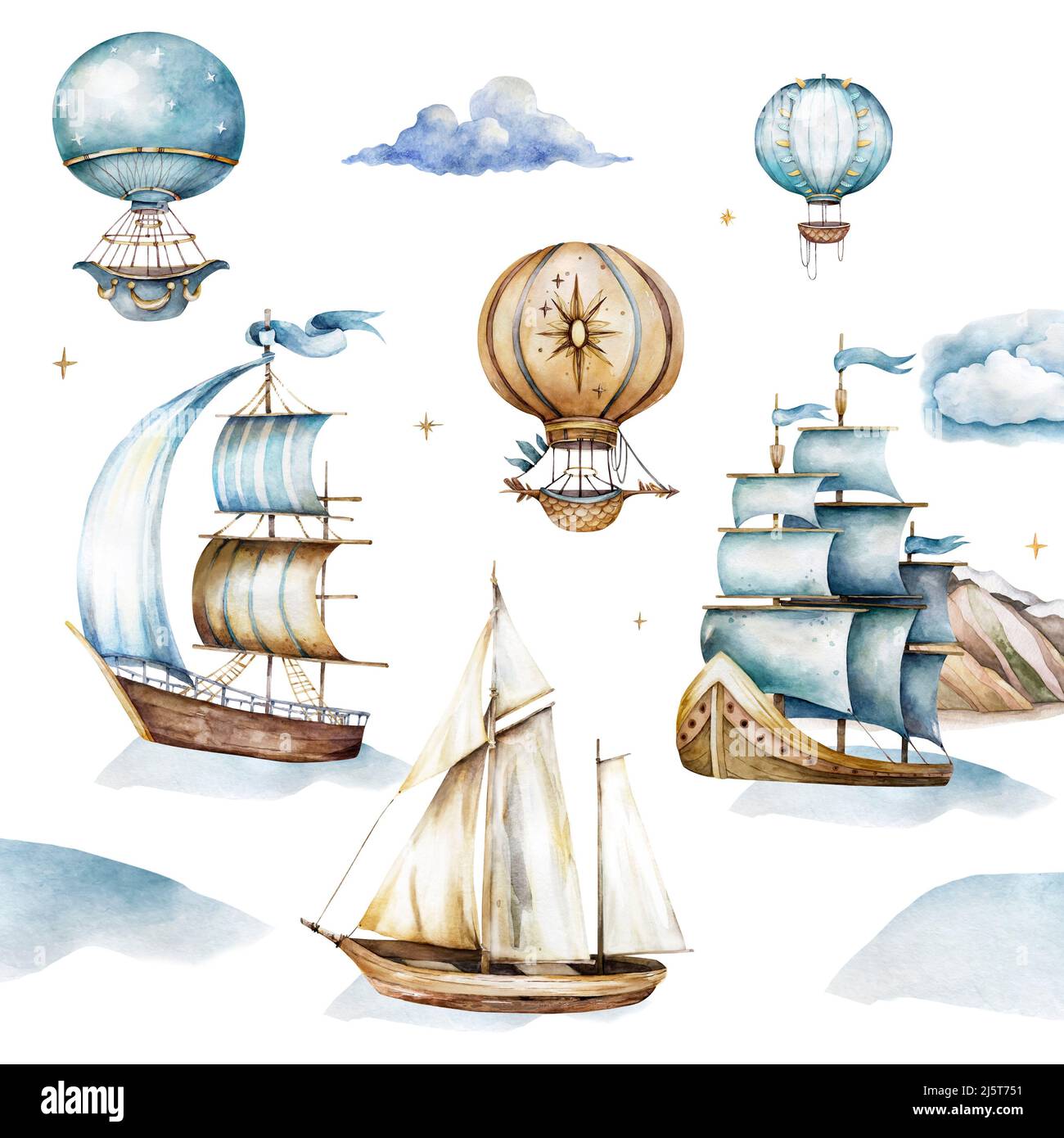 Ship watercolor.ship.children's dreams.dream.clouds,sea adventures ...