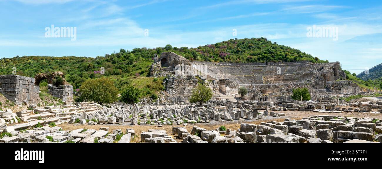 Wide angle banner design photo of great amphitheatre in ephesus ancient ...