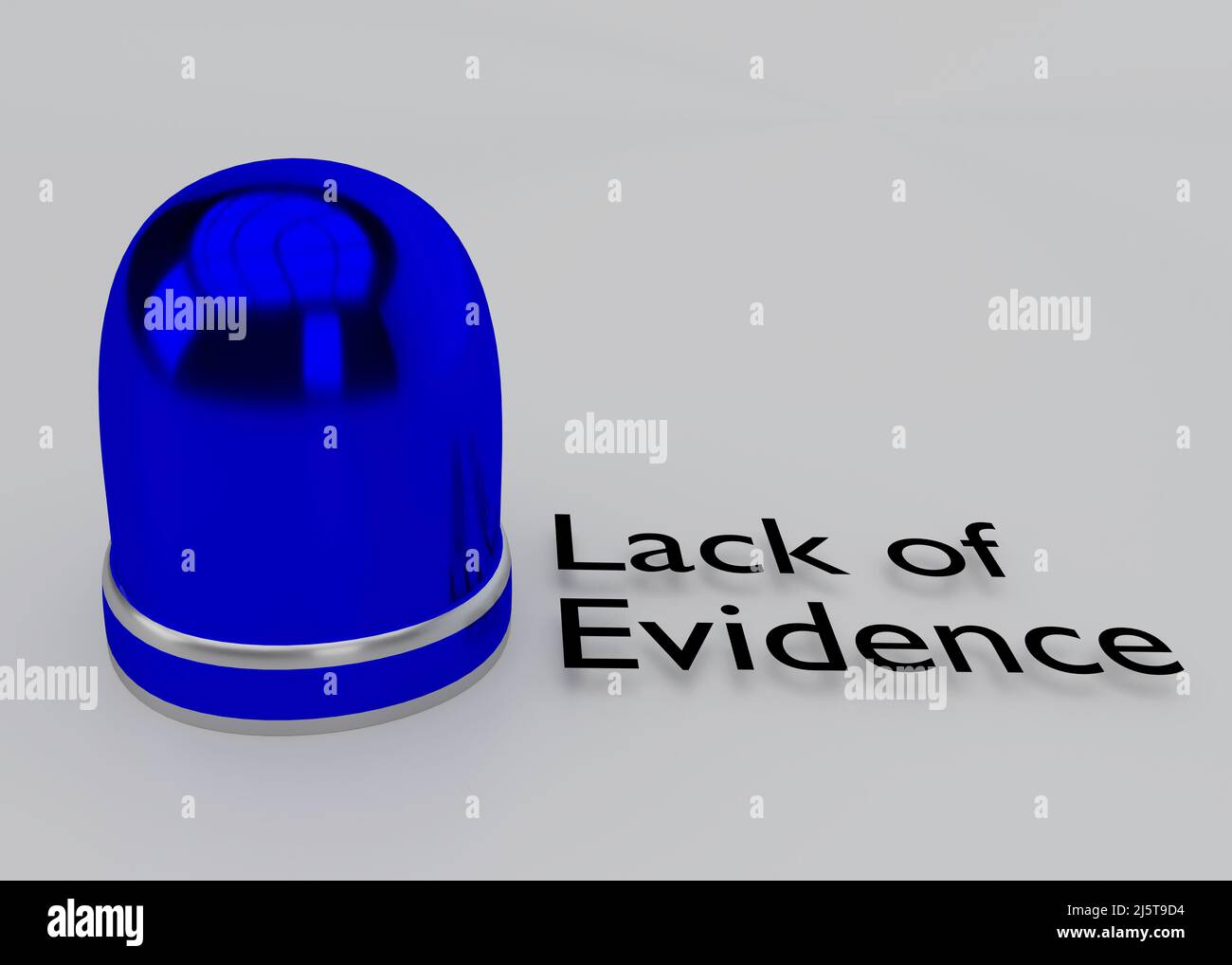 3D illustration of Lack of Evidence text beside a police car lamp Stock ...