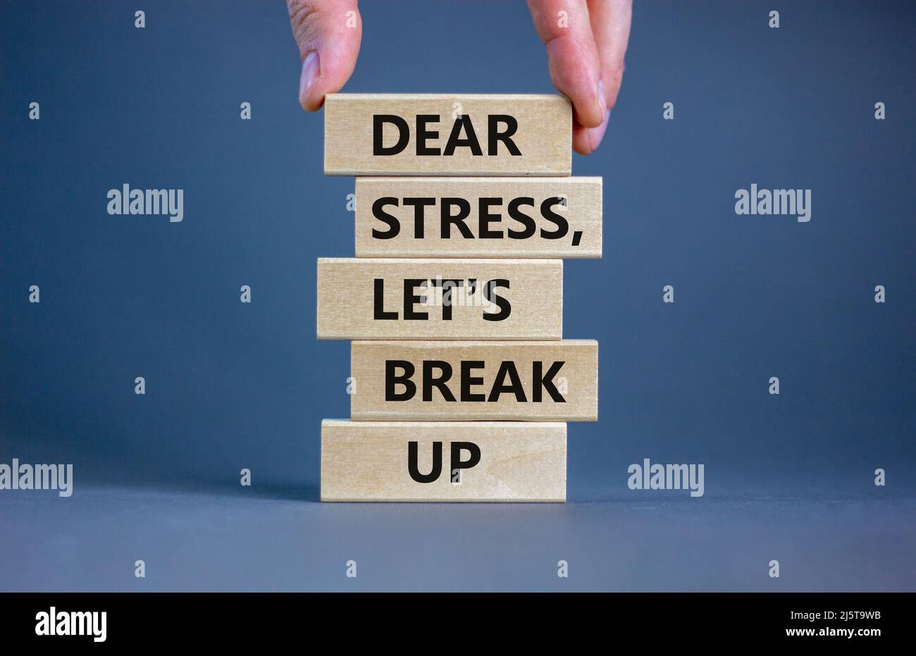 Stress break up symbol. Wooden blocks with words Dear stress let is ...
