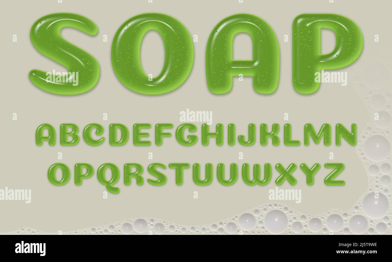 Green bold 3D uppercase alphabet with glossy soap texture for cleaning ... Green bold 3D uppercase alphabet with glossy soap texture for cleaning ...