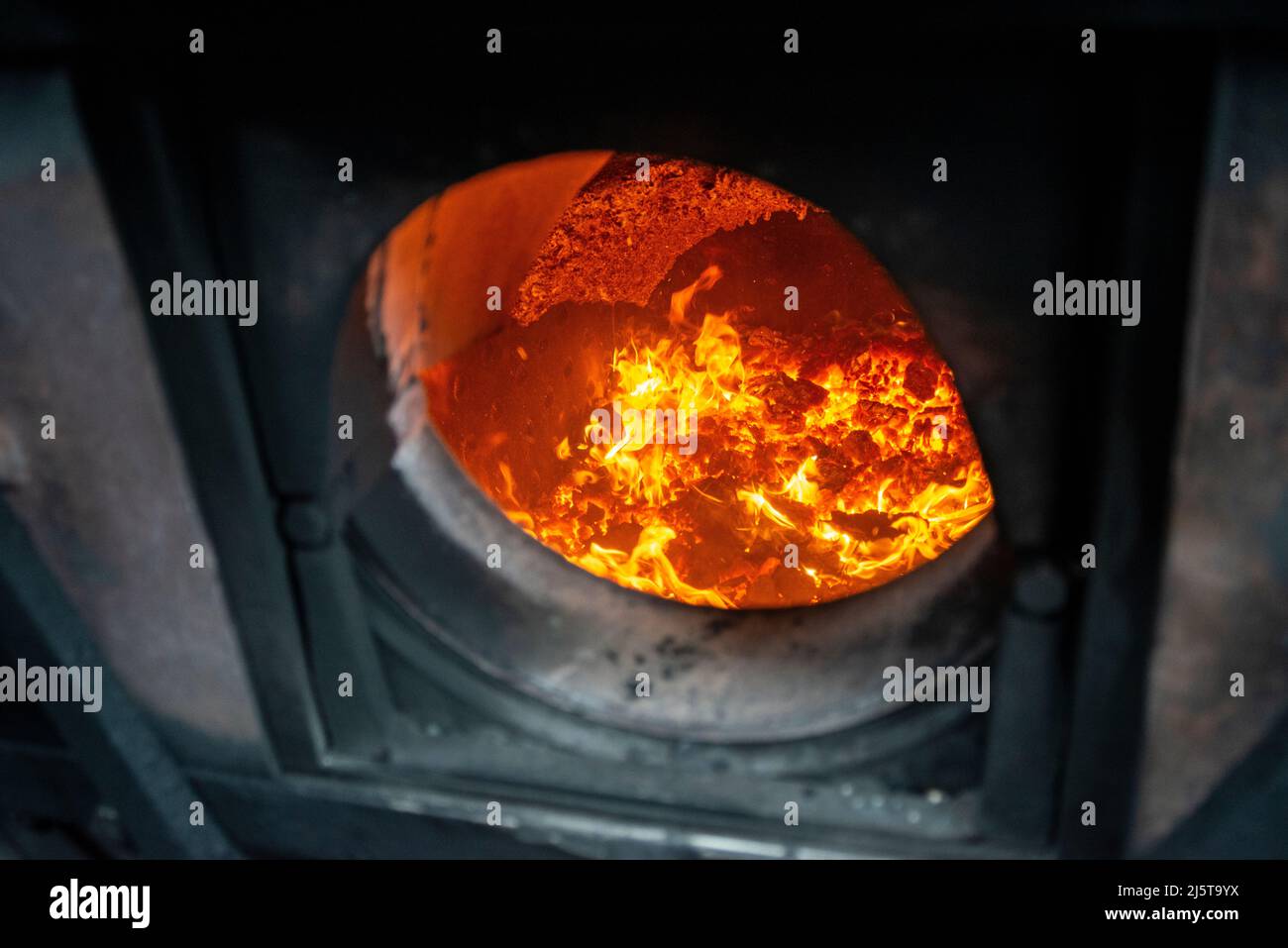 Fire in the firebox of a Hunslet Austerity 0-6-0 saddle tank steam ...