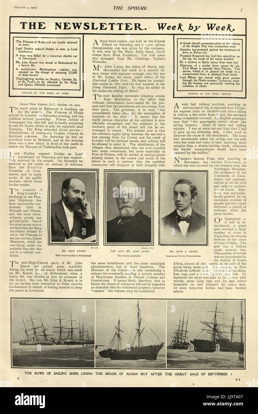 Vintage newspaper page, The Sphere, 1902, Edwardian Stock Photo - Alamy