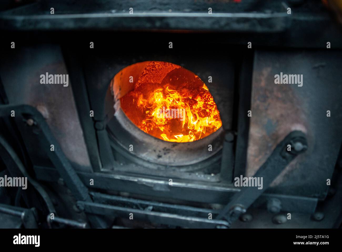 Fire in the firebox of a Hunslet Austerity 0-6-0 saddle tank steam ...
