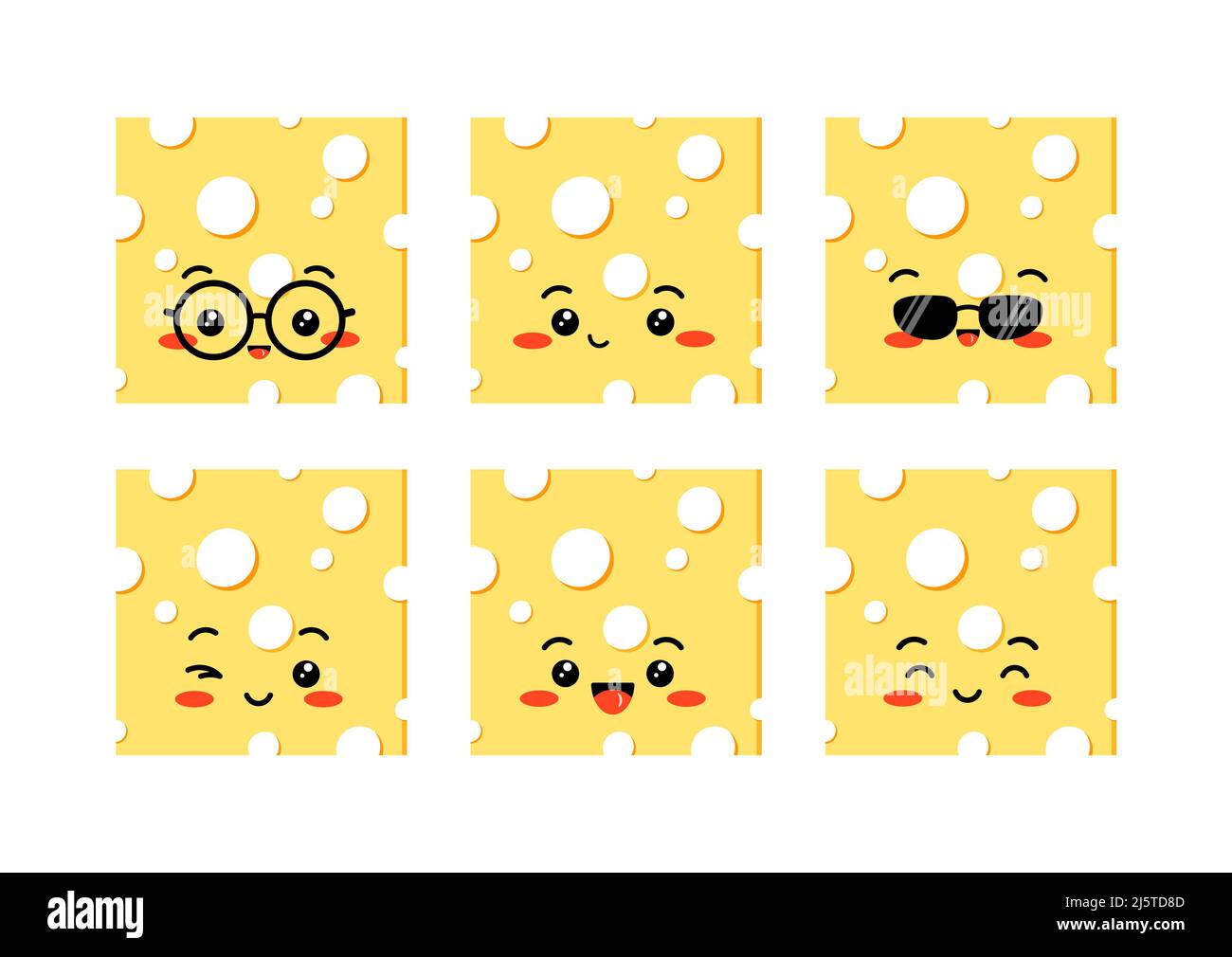 Cute cheese square shape slices with hole vector set isolated on white ...