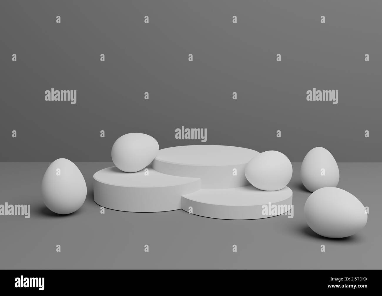 Dark graphite gray, black and white 3D rendering of Easter themed product display podium or ...
