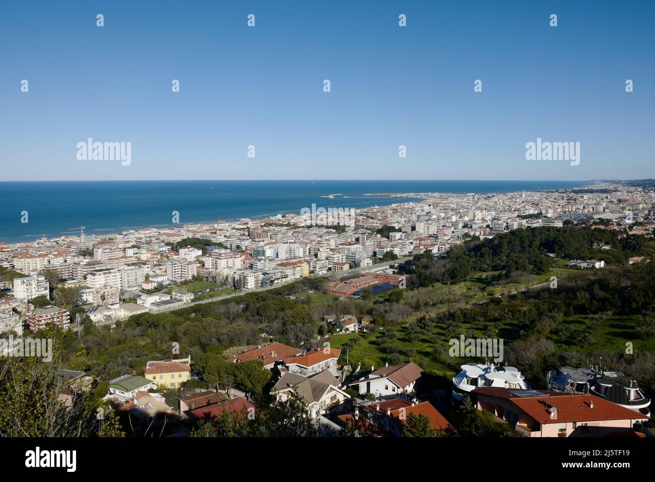 Adriatic sea and Pescara city centre viewed from Parco Colle Del ...
