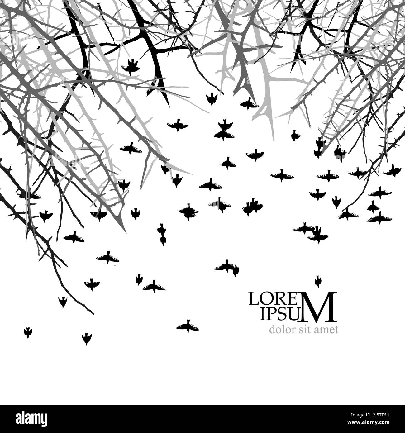 Tree branches and a flock of flying birds. Vector illustration Stock ...