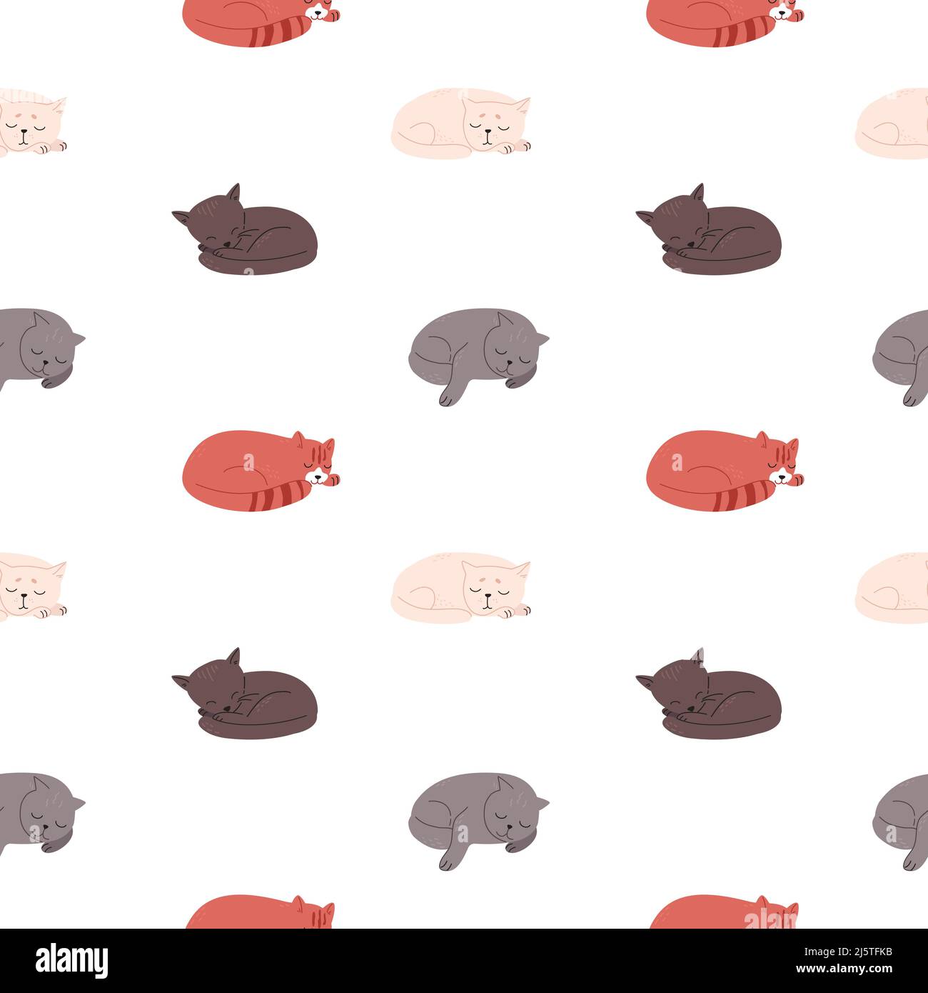 Cute hand-drawn feline texture. Sleeping cats on a seamless pattern ...
