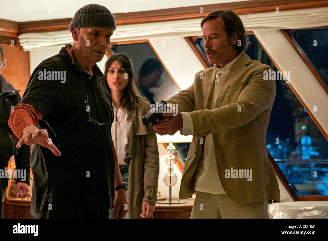 MEMORY, from left: Director Martin Campbell, Taj Atwal, Guy Pearce on ...