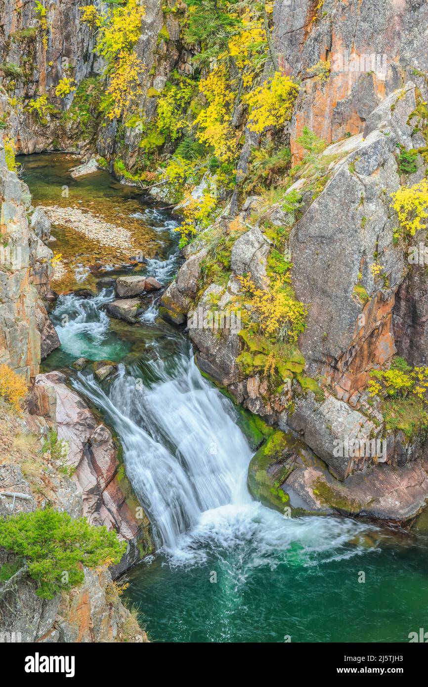 waterfall and fall colors along tenderfoot creek in the little belt ...