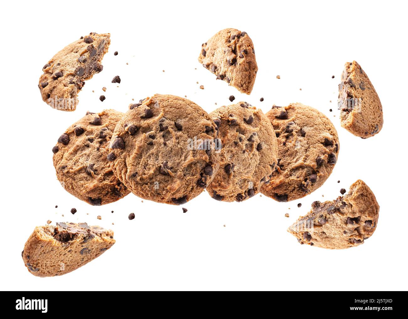Collection of broken chocolate chip cookies. cookies broken in pieces ...