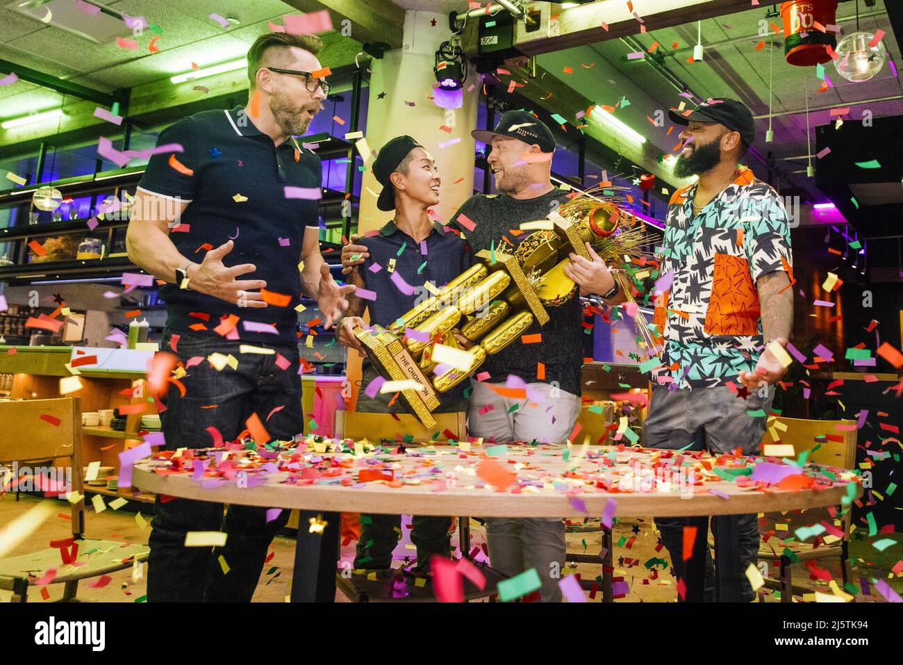 FAST FOODIES, from left: Joel McHale, chef Kristen Kish, chef Jeremy ...