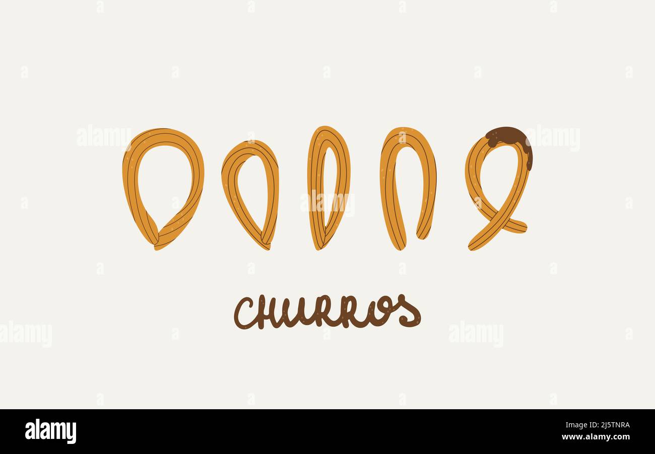 Churros set. Spanish traditional pastries. Vector isolated illustration ...