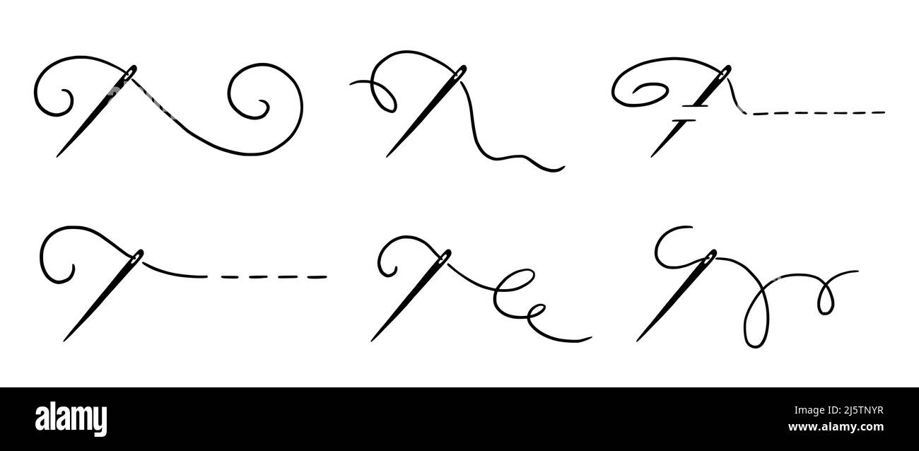 Tailor needle with thread. Hand drawn doodle sketch style sewing needle ...