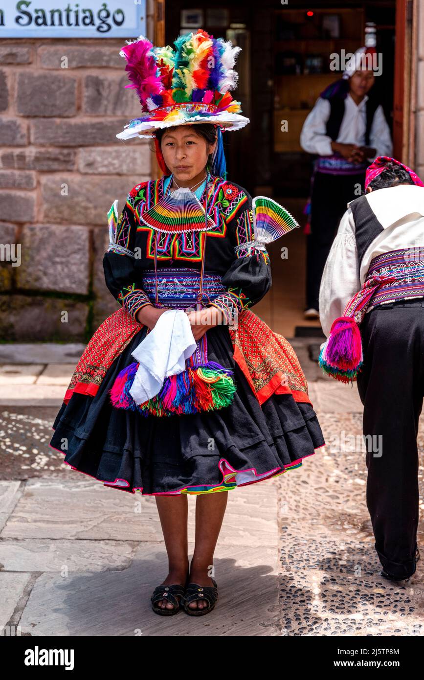 A Young Taquileno Woman In Traditional Costume, Taquile Island, Lake ...